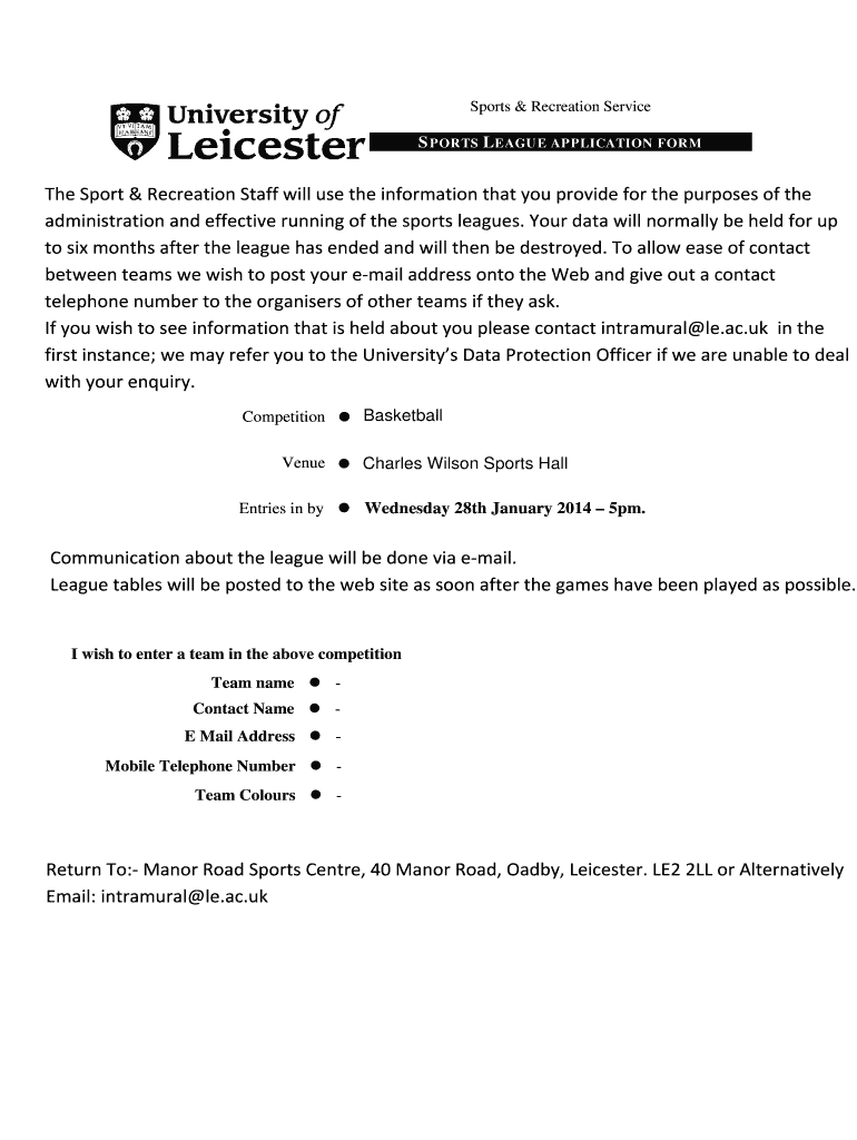 Fillable Online www2 le ac SPORTS L - University of Leicester Fax Email Print - pdfFiller