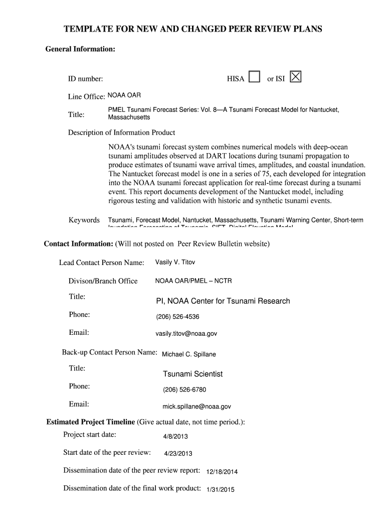 Fillable Online cio noaa TEMPLATE FOR NEW AND CHANGED PEER REVIEW PLANS ...
