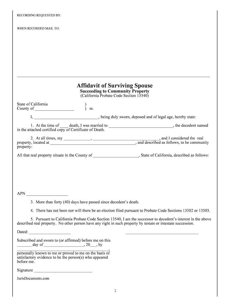Fillable Online Affidavit of Surviving Spouse - JurisDocuments Fax ...