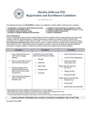 Fillable Online hjisd HJISD Enrollment and Registration Requirements ...