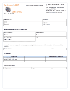 Fillable Online Proteopath CLIA Laboratory Request Form Fax Email Print ...