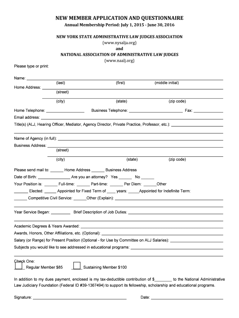 Fillable Online 2015 2016 Instructions for NEW MEMBER APPLICATION Fax Email Print - pdfFiller