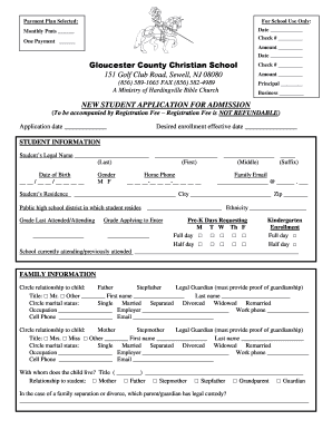 Fillable Online gccs NEW STUDENT APPLICATION FOR ADMISSION To be accompanied by - gccs Fax Email ...