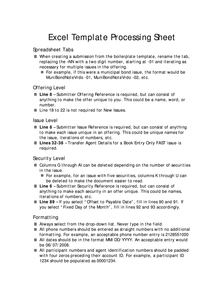 Fillable Online Excel Template Processing Sheet Fax Email Print - pdfFiller