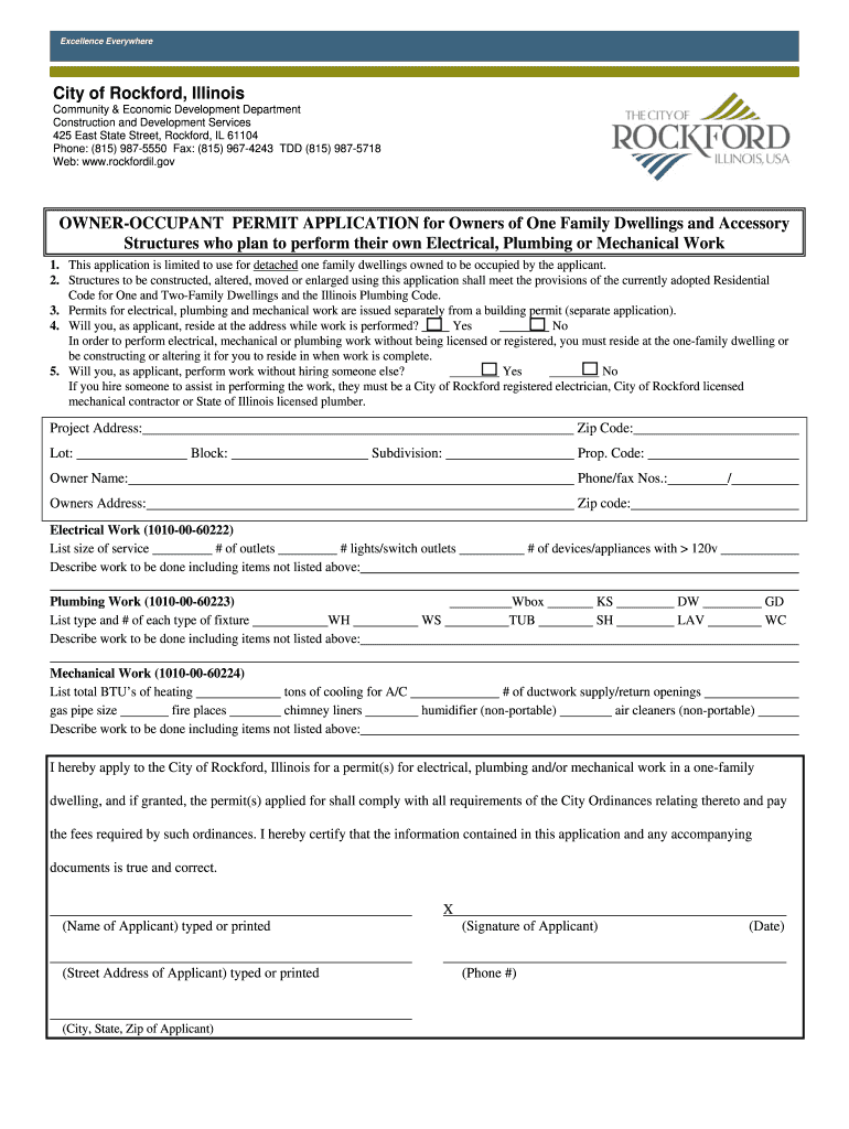 OWNER-OCCUPANT PERMIT APPLICATION for Owners of One Family Dwellings ...