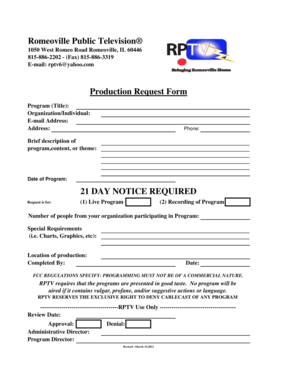 Fillable Online romeoville Production Request Form 2011 - romeoville ...