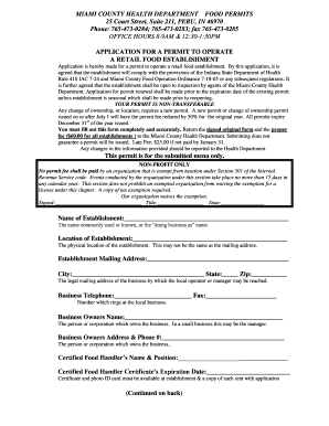 Fillable Online Food Permit Application - Miami County Fax Email Print ...