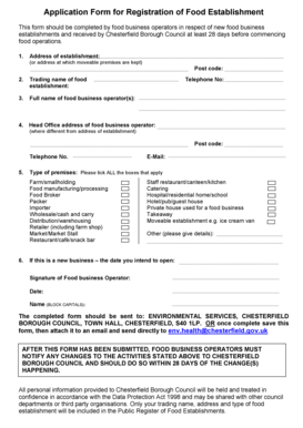 Fillable Online Food premises registration form June 09 - Chesterfield ...