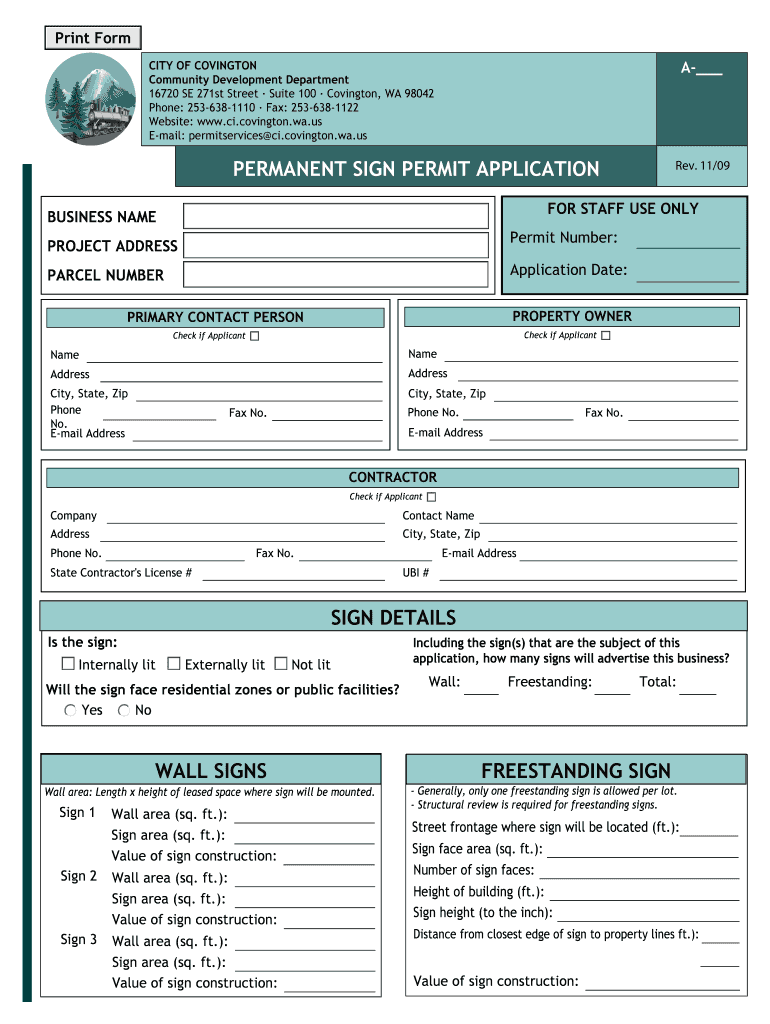 Fillable Online PERMANENT SIGN PERMIT APPLICATION Fax Email Print ...