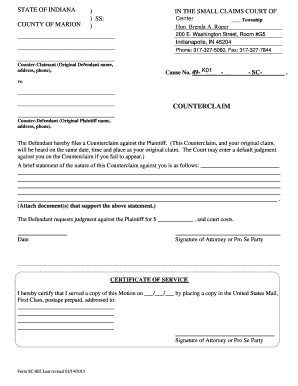 Fillable Online indy STATE OF INDIANA COUNTY OF MARION Clear Form ...