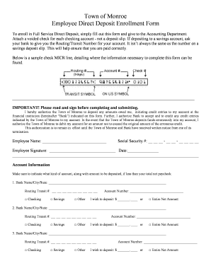 Fillable Online monroeny Employee Direct Deposit Enrollment Form - Town of Monroe - monroeny Fax ...