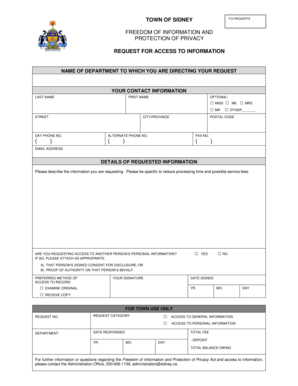 Fillable Online Freedom of Information Request Form - Sidney Fax Email ...