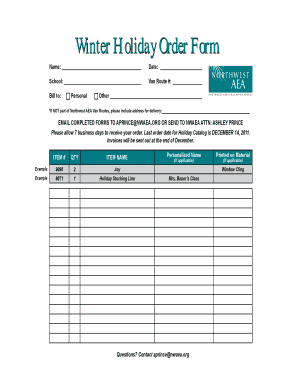Fillable Online Winter Holiday Order Form Winter Holiday Order ...