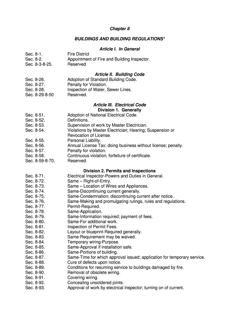 Fillable Online Chapter 8. Building & Building Regulations.doc Fax ...