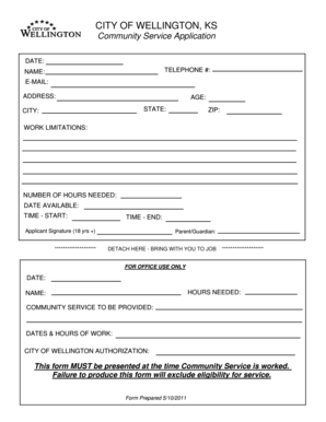 Fillable Online Community Service Application 2 - The City of ...