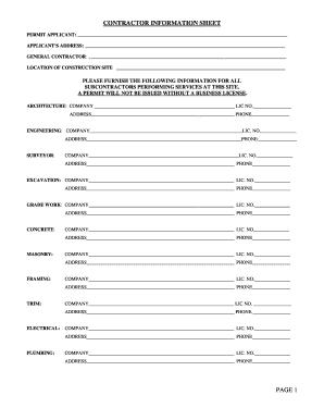 Fillable Online franklinky CONTRACTOR INFORMATION SHEET PAGE 1 - City ...