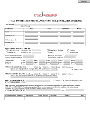 Fillable Online cityofindependence HVAC CONSTRUCTION PERMIT APPLICATION ...