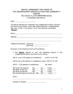 Independence Senior Center Rental - Fill Online, Printable, Fillable ...
