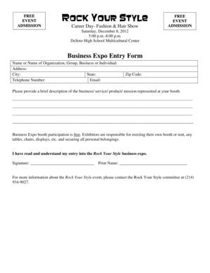 Fillable Online Business Expo Entry Form - City Of Mansfield Fax Email ...