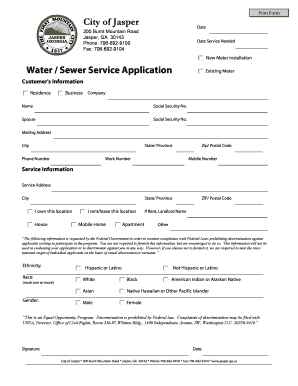 Fillable Online jasper-ga Water Service Application - City of Jasper ...