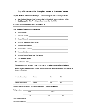Fillable Online lawrencevillega Business License Closure Form 2010.pdf ...