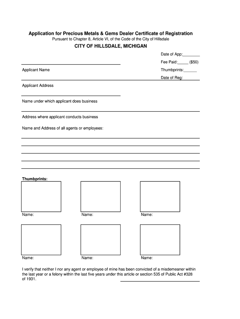 Application for Precious Metals and Gems Dealer Certificate of Registration: Fill out & sign ...