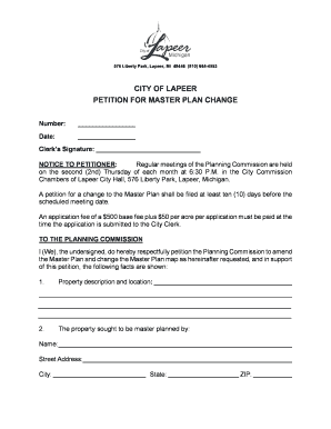 Fillable Online ci lapeer mi Application for Master Plan Change - City of Lapeer - ci lapeer mi ...