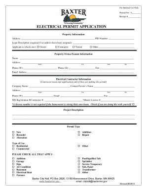 Fillable Online Electrical Permit Application Form - City of Baxter Fax ...