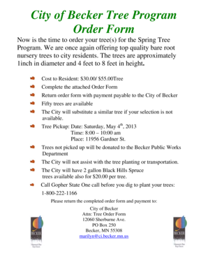 Fillable Online City of Becker Tree Program Order Form Fax Email Print ...