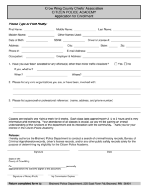 Fillable Online CWC Citizen Police Academy Application.dot Fax Email ...