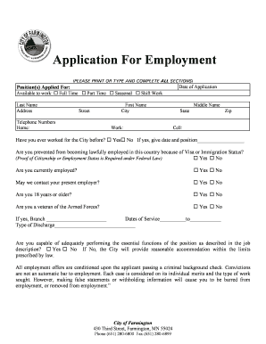 Fillable Online Employment Application Packet - Farmington, Minnesota Fax Email Print - pdfFiller