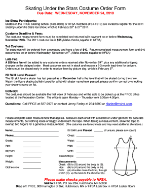 Fillable Online ci hutchinson mn Skating Under the Stars Costume Order ...
