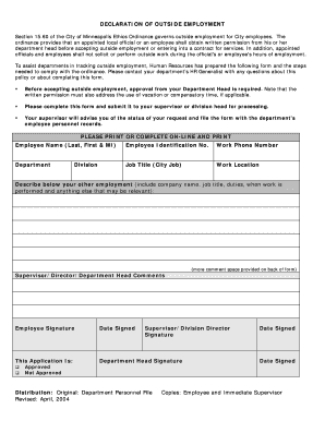 Fillable Online ci minneapolis mn Declaration of Outside Employment ...