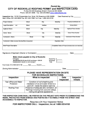 Fillable Online rockvillecity CITY OF ROCKVILLE ROOFING PERMIT and ...