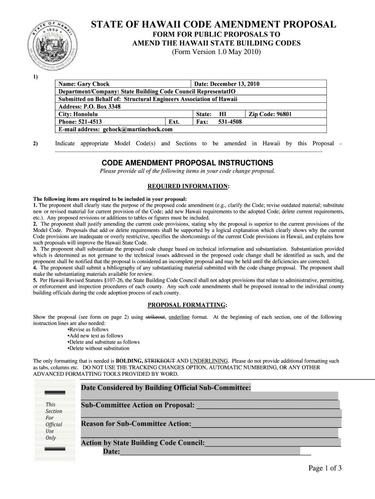 Fillable Online STATE OF HAWAII CODE AMENDMENT PROPOSAL Fax Email Print - pdfFiller