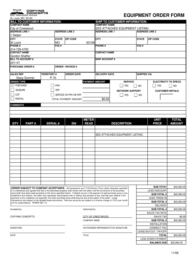 Fillable Online EQUIPMENT ORDER FORM Fax Email Print - pdfFiller