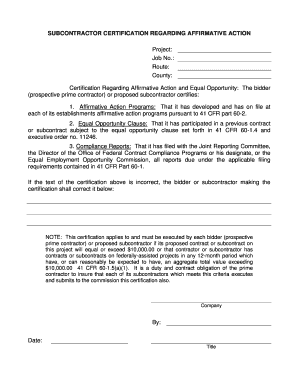 Fillable Online modot Subcontractor Certification Regarding Affirmative ...