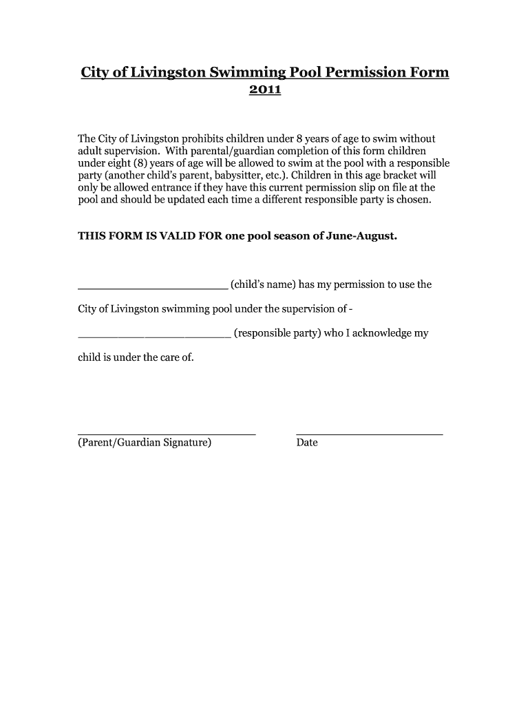 Fillable Online Swimming Pool Permission Form Fax Email Print - pdfFiller