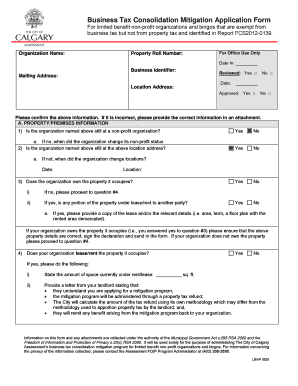 Fillable Online calgary Business Tax Consolidation Mitigation ...