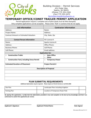 Fillable Online Temporary Office Trailer Application - City of Sparks ...