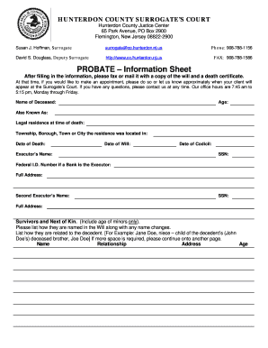 Hunterdon County Surrogate’s Court Information Sheet - Fill and Sign ...