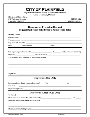 Fillable Online Homeowner Extension Request Form - City of Plainfield ...