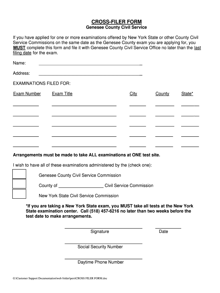 Fillable Online Genesee County Cross-Filer Form Fax Email Print - pdfFiller