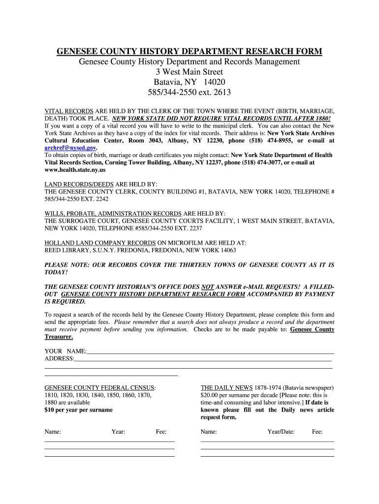 Fillable Online co genesee ny GENESEE COUNTY HISTORY DEPARTMENT ...