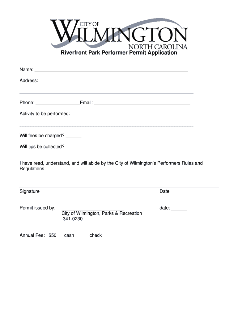 Fillable Online Riverfront Park Performer Permit Application Fax Email ...