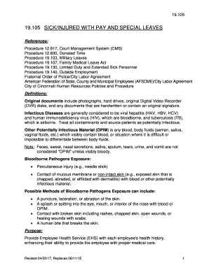 Fillable Online 105 SICK/INJURED WITH PAY AND SPECIAL LEAVES Fax Email Print - pdfFiller