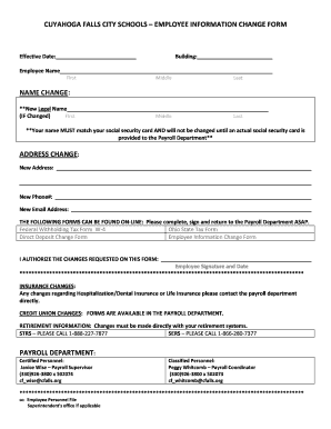 Fillable Online cfalls Employee information change form name change - Cuyahoga Falls ...