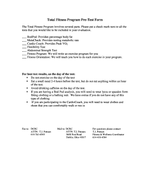 Fillable Online Total Fitness Program Pre-Test Form - Dublin City, Ohio ...