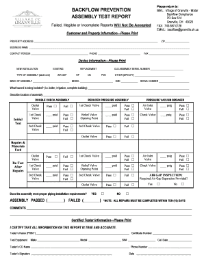 Fillable Online Backflow Prevention Report.pub - Village of Granville ...