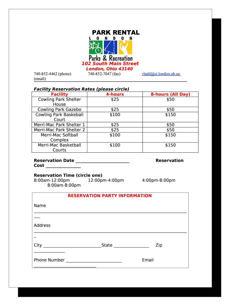 Fillable Online Park Rental Reservation Form Fax Email Print - pdfFiller